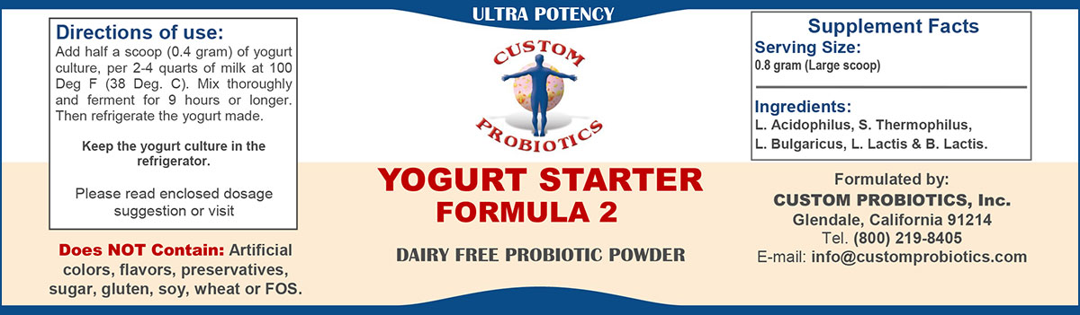 5 Strains Yogurt Starter Culture 2, 25 g- Custom Probiotics